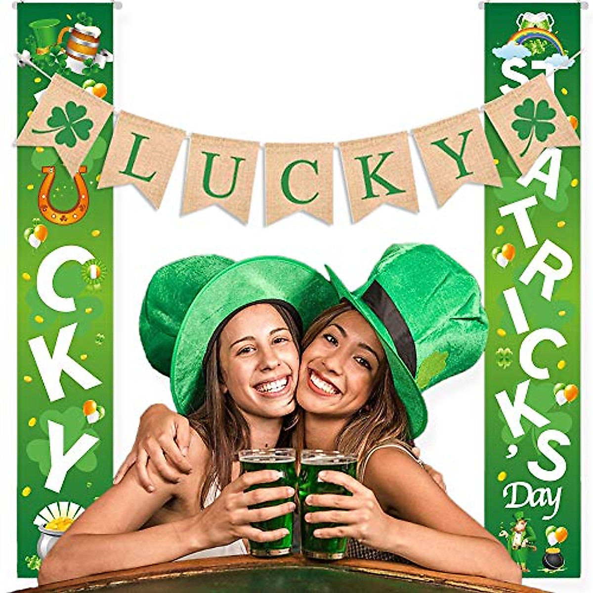 St. Patrick's Day Decorations Lucky Shamrock Banner Irish Four Leaf Clover Garland Flags