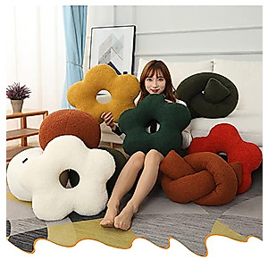 Nordic Minimalist Modern Home Plush Ball Decorative Pillow, Flower Pillow. (45cm（17.7inch）, White Flower)