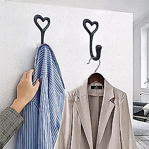 Heavy Duty Coat Hooks, 4pcs Cast Iron Love Heart Shape Wall Hooks for Hanging Coats, Black No Rust Hooks for Scarf, Bag, Towel, Key, Cap, Cup, Hat