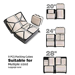 Ougrand 9 Set Packing Cubes Luggage Packing Organizers for Travel Accessories Space Saving Travel Bags for Carry On, Lightweight Mesh Zipper, Clothes, Shoes, Laundry and Shoe Bag, Suitcases (Pink)