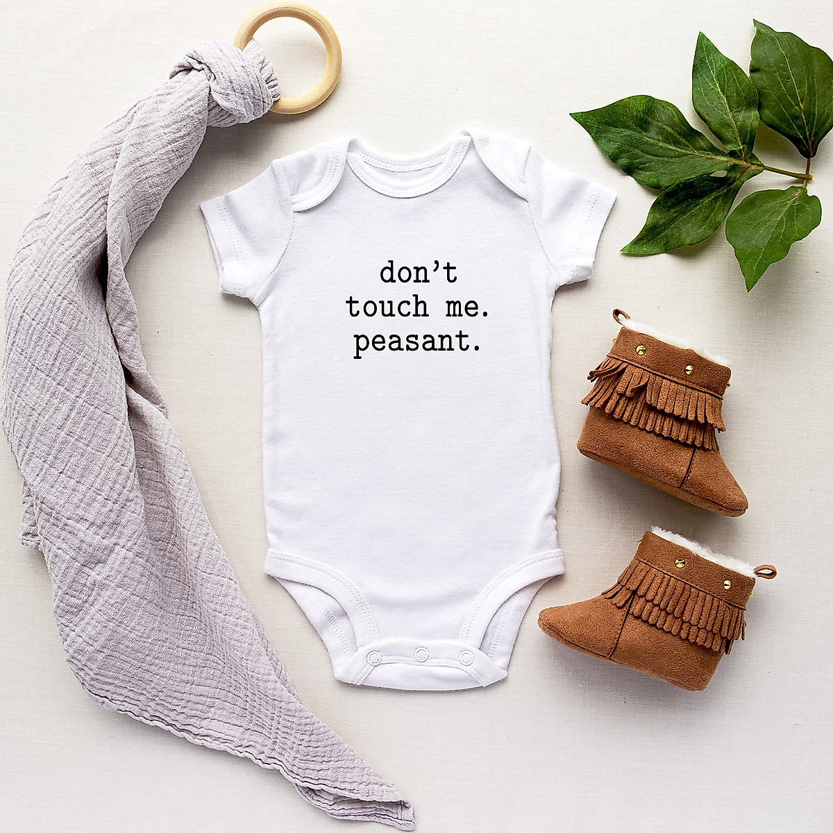 Organic GOTS Certified Baby Onesie Unisex Bodysuit 0-18 months - Don't Touch Me Peasant | Funny Sarcastic (Don't Touch Me Peasant, 0-3 Months)