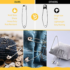 XKDOUS Safety Pins, 150 PCS Safety Pins Assorted, 3 Different Sizes Silver Safety Pins Bulk, Small Safety Pins, Large Safety Pins Heavy Duty for Clothes, Sewing, Craft