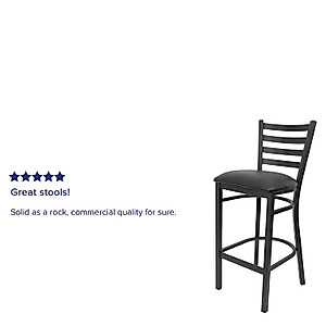 Flash Furniture 2 Pack HERCULES Series Black Ladder Back Metal Restaurant Barstool - Black Vinyl Seat