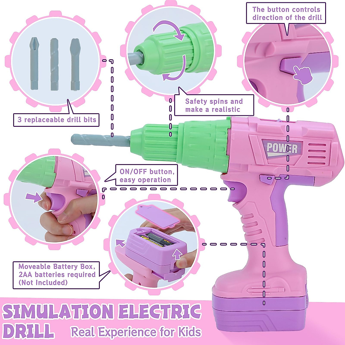 Kids Tool Set, 31 PCS Kids Tool Box Pretend Play Construction Toy with Electric Drill Hammer Tool Accessories Toddler Tool Set for Girls Boys Ages 3 4 5 6 7 Years Old