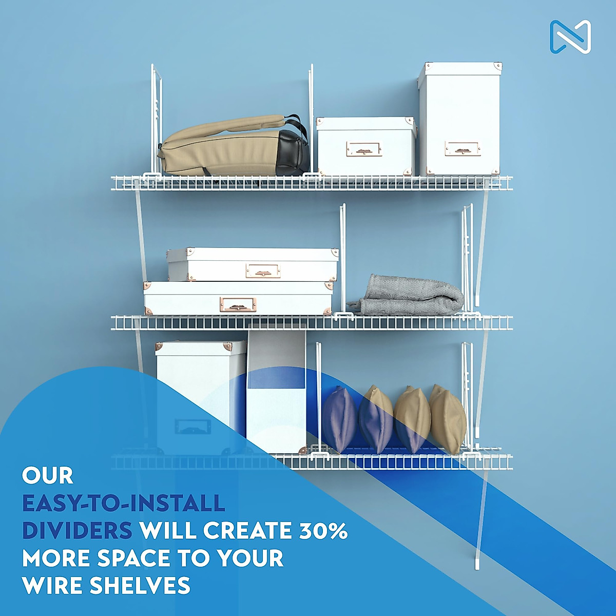 Neatly Made Tall White Wire Shelf Dividers for Closet Organization – Sturdy and Easy Set-Up Closet Shelf Dividers with Bonus Rose Gold Hanger (12 inch Wire Shelves, 12-Pack)