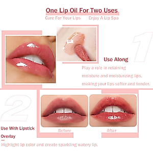 Leoly Dreaming Plumping Lip Oil, Moisturizing Lip Glow Oil, Long Lasting Nourishing Lip Gloss Lip Balm, Non-sticky Transparent Toot Lip Oil Tinted for Lip Care and Dry Lip - Transparent
