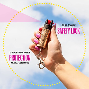 Pepper Spray Maximum Strength Self Defense Keychain for Women, 12-foot Spray Range & UV Dye - Glitter