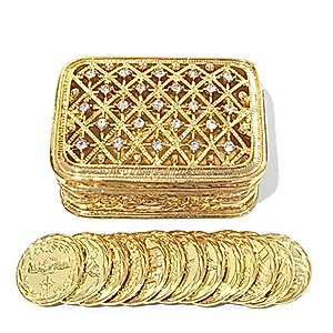 Rectangular Rhinestone Gold Wedding Arras Box & Unity Coins Arras de boda