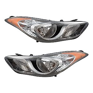 Brock Replacement Pair Set Halogen Headlights Headlamps Compatible with Elantra 921013Y000 921023Y000
