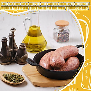 FoldTier 2 Set Small Cast Iron Skillets Mini Round Cast Iron Skillets Set 6.3 Inch 4.9 Inch Skillet Fajita Plate with Wooden Base Steak Skillet Dish Pan for Kitchen Restaurant Barbecue(6.3 Inches)