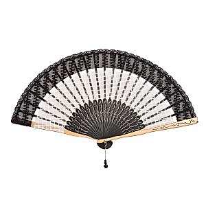 Women Lace Folding Fan Vintage Embroidery Flower Japanese Elegant Wooden Hand Fan for Wedding Party Gift (Black)