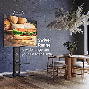 ProMounts Universal Floor TV Stand Swivel for Most 37-72 Inch Screens, TV Stand with Shelves with ±25° Swivel, Floor TV Mount with Adjustable AV Shelf, Floor Monitor Stand Holds up to 110lbs