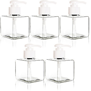 Youngever 5 Pack Clear Plastic Square Pump Bottles, Refillable Plastic Pump Bottles for Dispensing Lotions, Shampoos (8 Ounce)