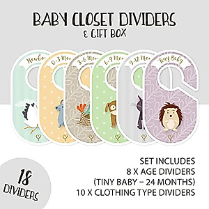 Baby Closet dividers & Baby Clothes Organizer - 18 x Baby Clothes Closet dividers - Neutral Hangers (boy & Girl) - Size & Age Baby Clothes dividers - Cozy Hedgehog