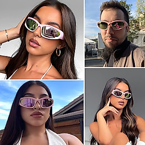 knliwkm Y2K Wrap Around Sunglasses Fashion Rave Metallic Chrome Space Alien Glasses Futuristic Shades Sports for Women Men