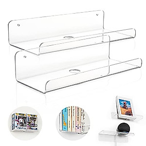 HAYVAN Clear Acrylic Shelves with Lip Set of 2 - Durable Wall Bookshelf for Kids - Floating Shelf Decoration & Storage for Figures/Collectibles/Makeup/Small Plants/Magazines/Toys (10 Inches)