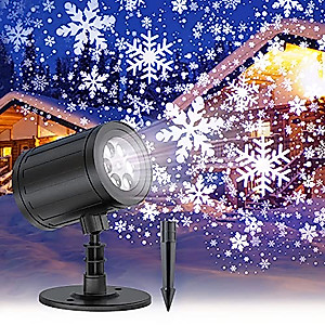 Christmas Projector Lights Outdoor,Snowflake Indoor Outdoor Waterproof LED Landscape Projection Xmas Rotating Snowflakes Decorative Lighting for House Party Wedding Holiday, White, (SW-PL-12)