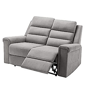 MELLCOM Linen Reclining Loveseat, Manual Reclining Home Theater Seating, Upholstered Sofa Recliner Chair, Arm Chair for Living Room Reading Room Bedroom, Loveseat, Gray