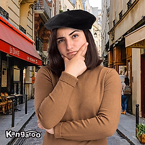 Kangaroo Black Hat- Women's Wool Beret, Parisian Hat, Lightweight Stylish Beret, Classic French Fashion Accessory