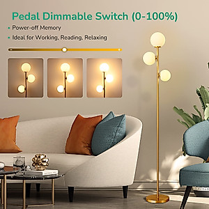 EDISHINE 69in Gold Modern Floor Lamp for Living Room, Upgraded Dimmable 3 Globe Mid Century Standing Lamps, Built-in LED, Frosted Glass Shade, Luna Tall Pole Lamp for Bedroom, Hotel -Antique Brass