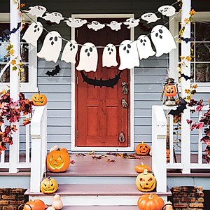 Comelodiant 2 Pack White Halloween Hanging Ghost Banner Halloween Ghost Garland for Haunted Houses Halloween Party Indoor Outdoor Decorations Home Mantel Decorations
