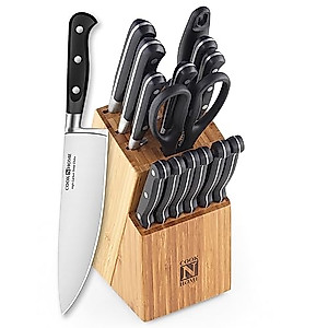 Cook N Home Kitchen Knife Set with Bamboo Storage Block 15-Piece, High Carbon Stainless Steel Blade, Black
