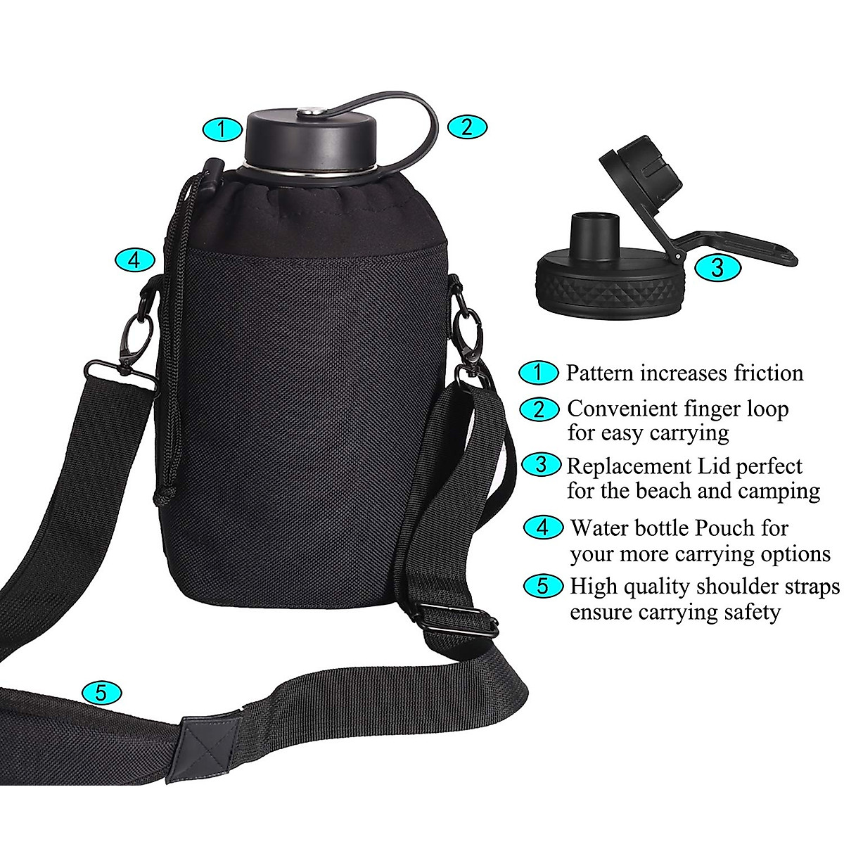 SENDESTAR 64 oz Beer Growler Double Wall Vacuum Insulated Leak Proof Stainless Steel Water Bottle —Wide Mouth with Flat Cap & Spout Lid Includes Water Bottle Pouch (Mint/Cobalt)