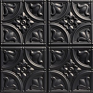 From Plain To Beautiful In Hours 148 Tiny Tulips PVC 2' x 2' Glue-up Ceiling Tile (Covers / 100 sq.ft), Black, 25 Piece
