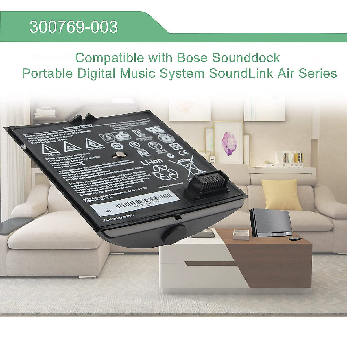 300769-003 Battery Replacement for Bose Sounddock Portable Digital Music System SoundLink Air Series 300769-001 300769-004 300769-002 300770-001 4ICR19/66 16.8V 32Wh 2200mAh