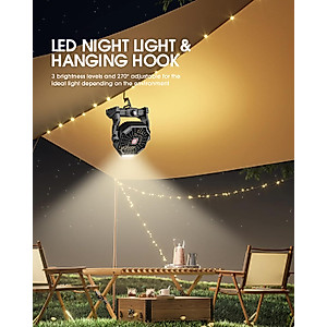 10400mAh Solar Fan, Camping Fan with Solar Panel, 7W 9-Inch Rechargeable Battery Operated Fan for Outside, LED Lantern, Stepless Speed and Quiet Battery Powered Solar Tent Fan for Tent,Outdoor, Office