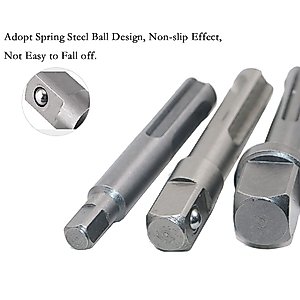 Watris Veiyi 4PCS SDS Plus Socket Adaptor, SDS Plus Extension, 1/4" Hex Shank Drill Bit Set, Impact Socket Adaptor, 1/4"3/8"1/2" Square Extension Connector for Drill and Handheld Driver
