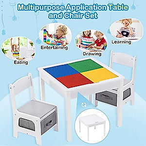 Wooden Kids Activity Table and Chair Set, 4-in-1 Building Blocks-Compatible Desk with Storage for Children and Toddler Drawing Reading Arts Crafts - Colorful