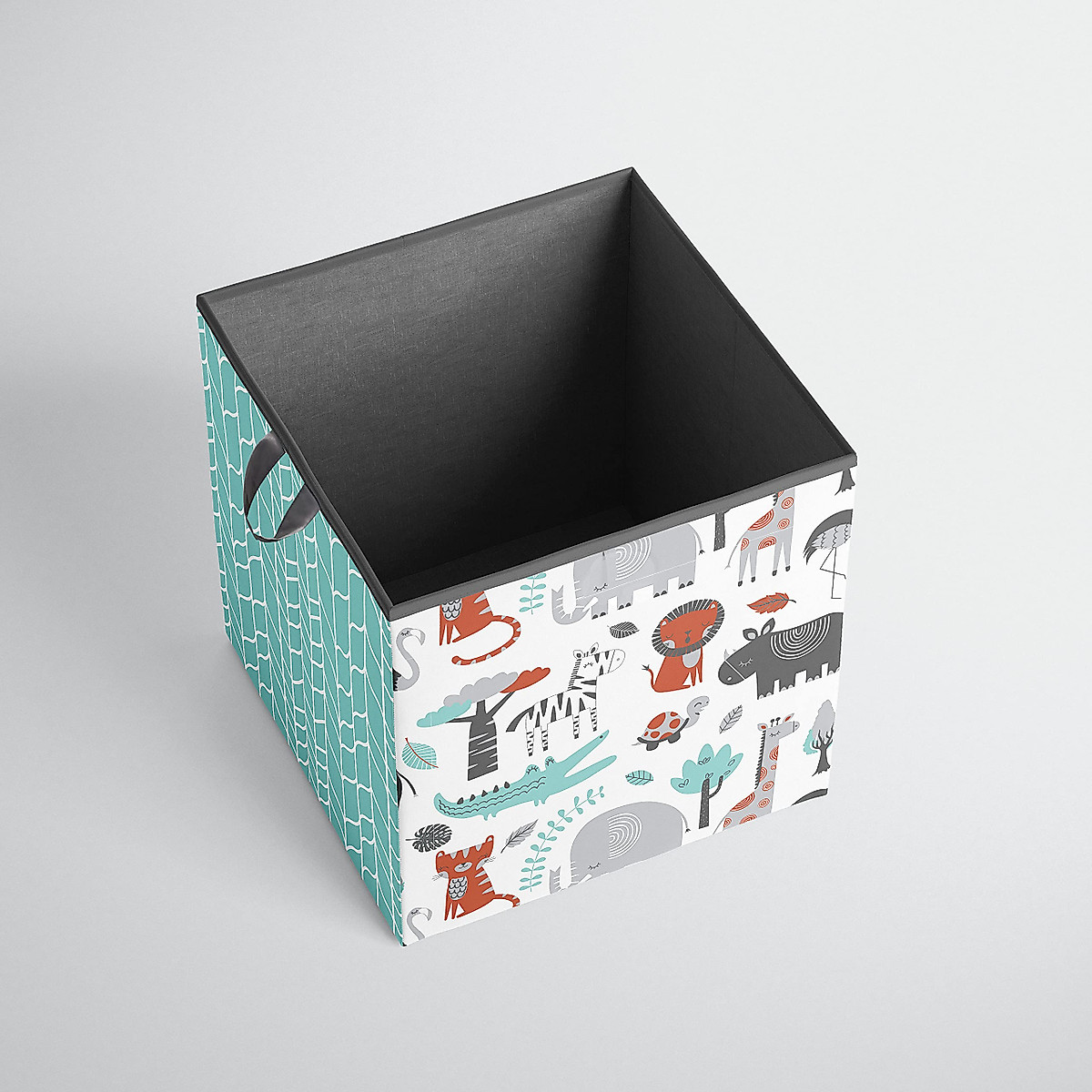 Bacati - Small Storage Tote Safari Animals Aqua/Orange/Gray Boys 10 x 10 x 10 inches