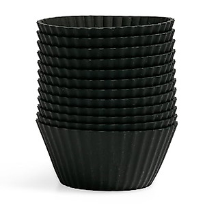 The Silicone Kitchen Reusable Silicone Baking Cups, Non-Toxic, BPA Free, Dishwasher Safe, Regular, Matte Black, 12 Pack