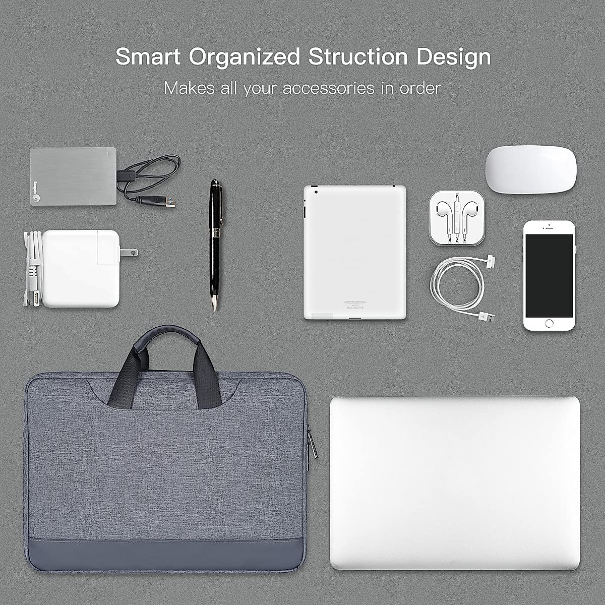 14 15 Inch Laptop Case, Men Women Laptop Bag Sleeve with Organizer for MacBook Pro 14" 16" M4/M3/M2/M1, Dell Inspiron 14, Lenovo Flex 5 14/Ideapad 3 14, HP Pavilion/Chromebook 14" Carrying Case, Gray