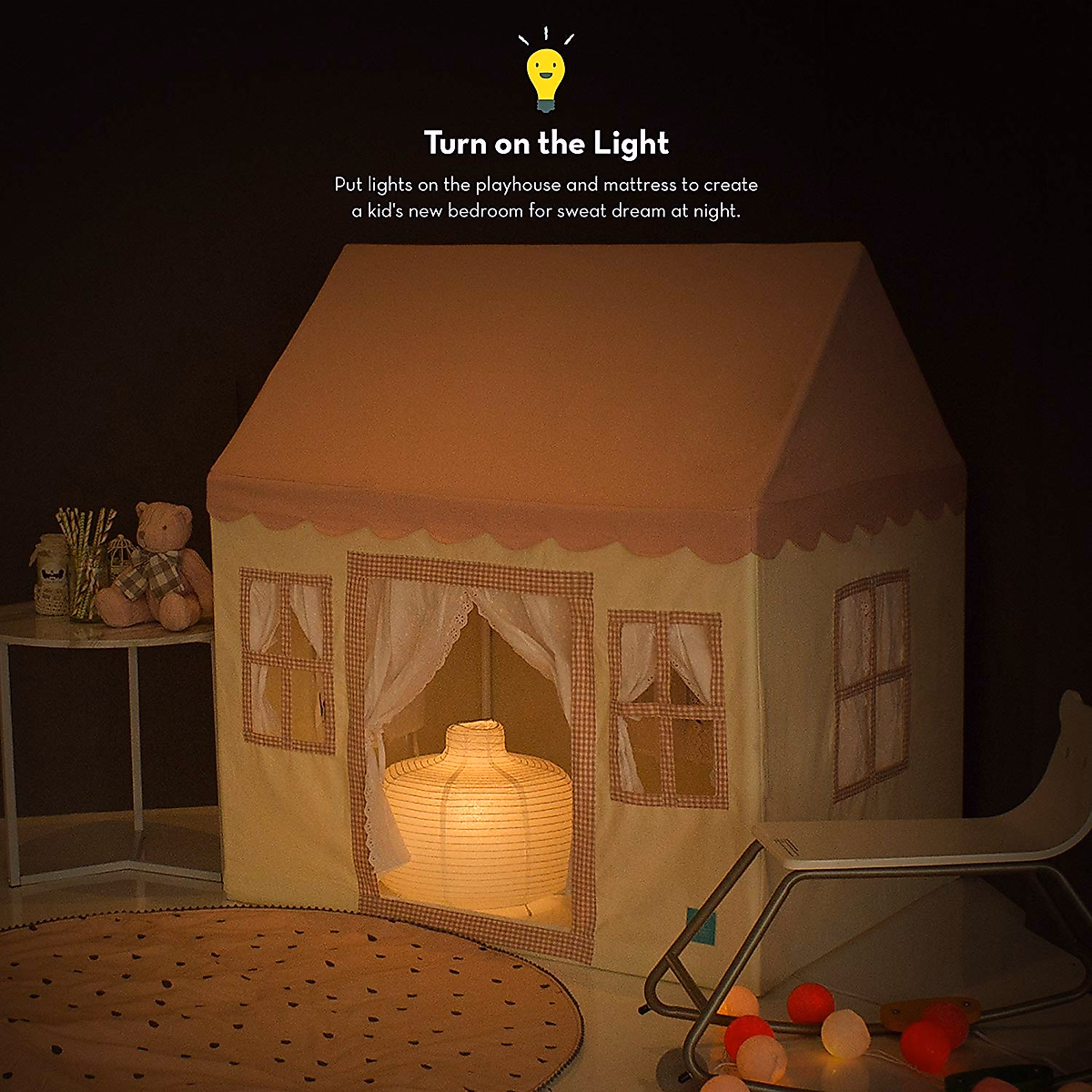 PETITE MAISON Kids Play House Tent with 100% Cotton Fabric & 5 Windows - Hand Made Premium Quality Play Tent for Indoor & Outdoor - Light and Easy to Assembly - Best Birthday Gift - Pink