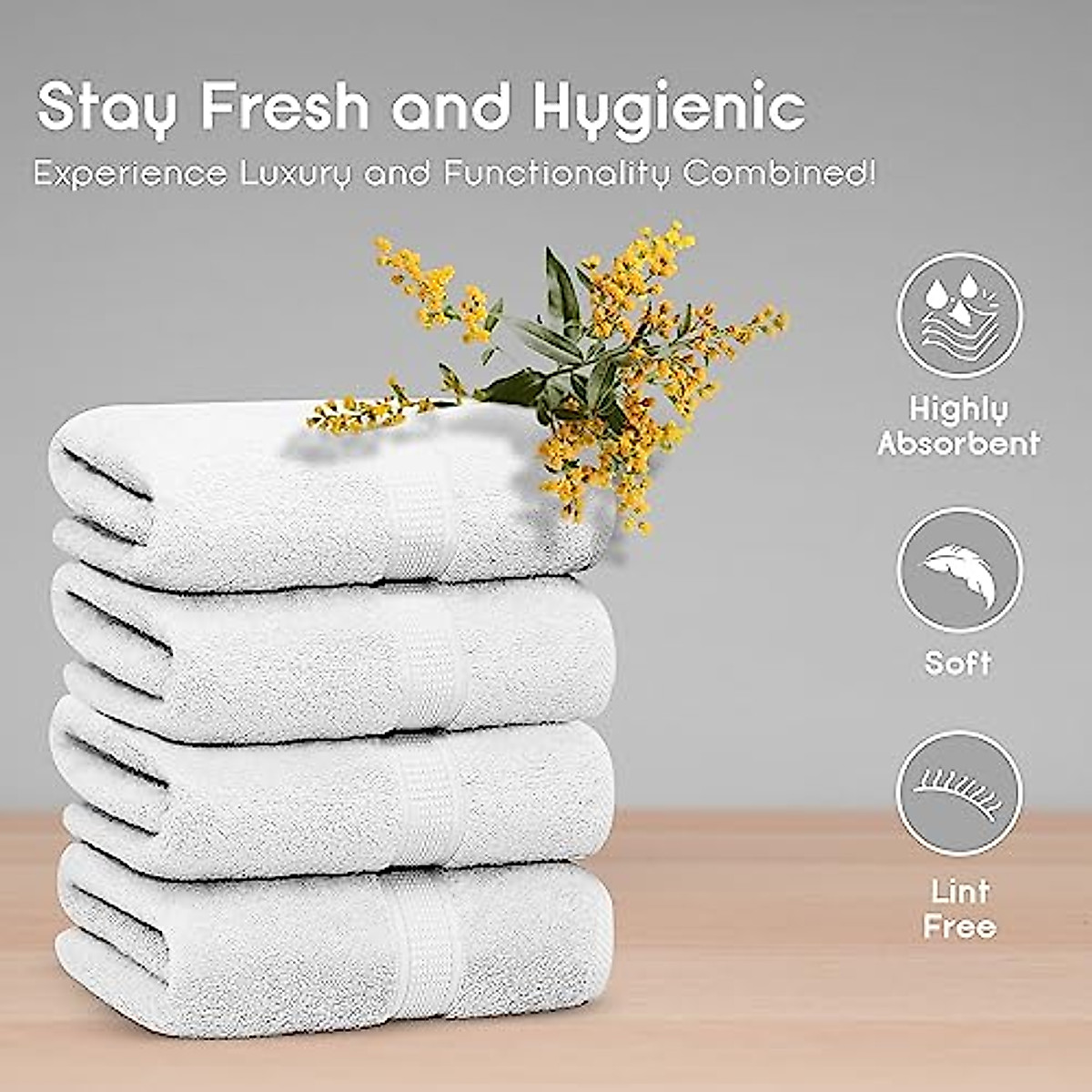 Ariv Towels 4-Piece Large Premium Bamboo Cotton Bath Towels Set- Suitable for Sensitive Skin & Daily Use- Soft, Quick Drying & Highly Absorbent Towels for Bathroom, Gym, Hotel & Spa - 30" X 52"- White