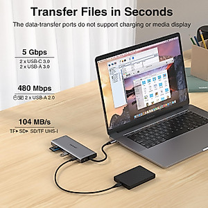 USB C Docking Station Dual Monitor 14 in 1 Triple Display USB C Hub Multiple Adapter with 2 HDMI+DP+7 USB C/A Ports+Ethernet+Audio+SD/TF, USB C Dongle for MacBook/Dell/HP/Lenovo ThinkPad/Surface