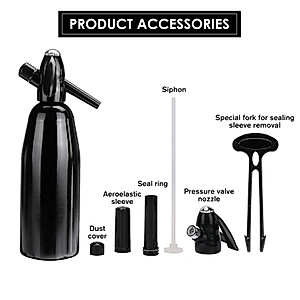 Sparkling Water Maker, 1L Soda Streaming Machine, Aluminum Sodastream Soda Makers for Home, Portable Water Maker for Soda Water, Cocktails or Soda Water, 8 gram CO2 Cartridges(Not Included)