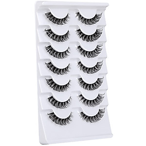 False Eyelashes Wispy Natural C Curl Strip Lashes Transparent Lash Bands Fluffy Cat Eye Lashes 7 Pairs by Yawamica