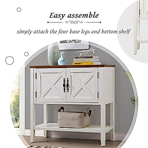 Warmiehomy Console Table Sofa Table with 2 Door Cabinets, Entryway Table with Storage Shelf, Farmhouse Entry Way Table Buffet Sideboard for Kitchen, Hallway, Foyer, Dining Room,Antique White