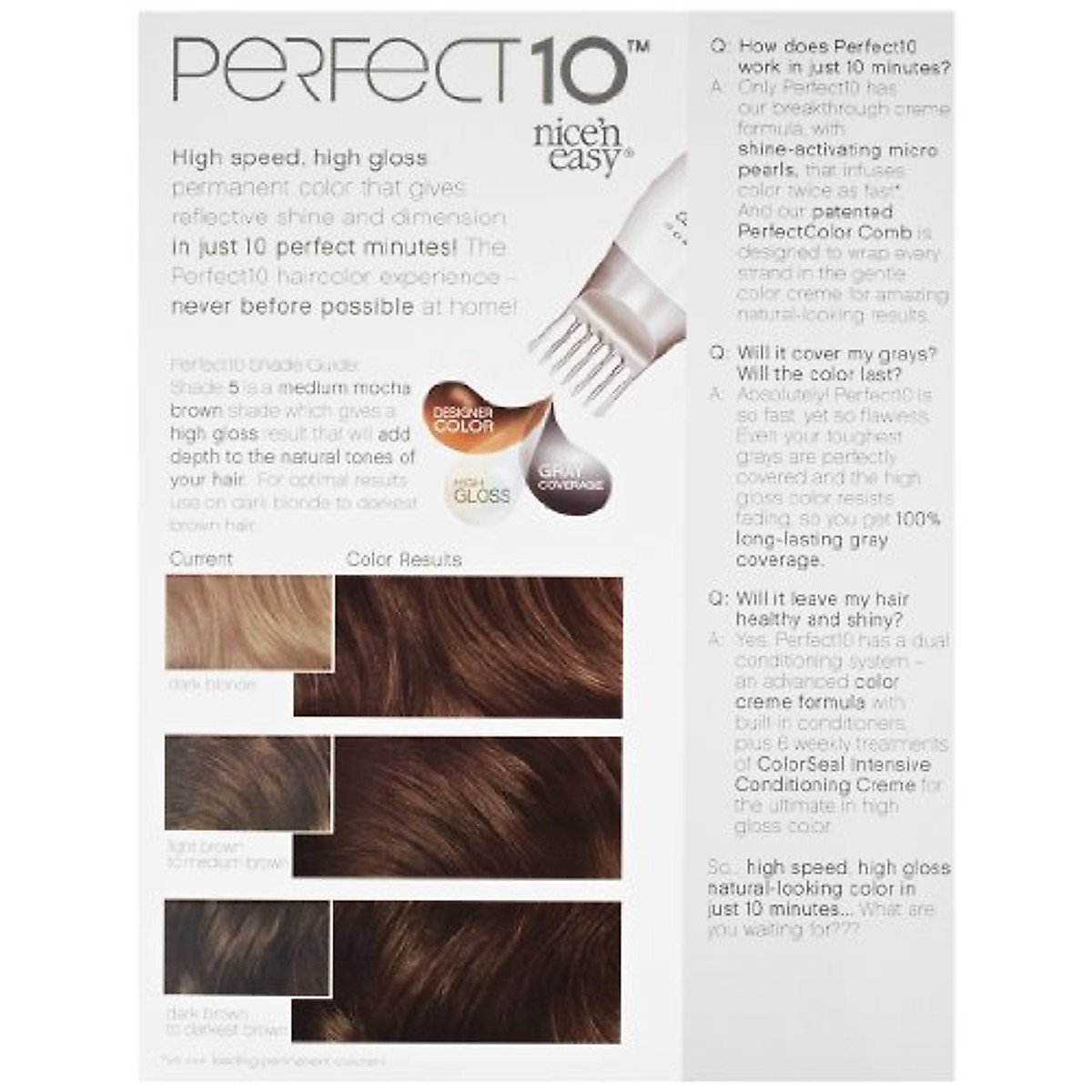 Clairol Nice'n Easy Perfect 10 Permanent Hair Dye, 5 Medium Brown Hair Color, Pack of 1