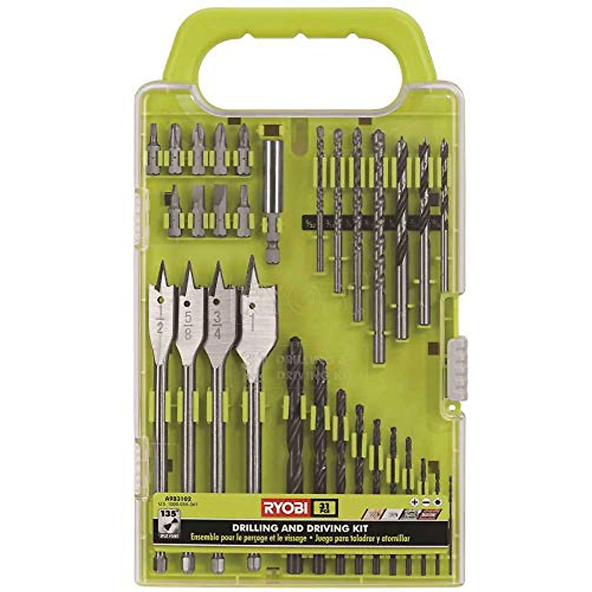 Ryobi A983102 31-Piece Black Oxide Drilling and Driving Bit Kit for Wood, Metal, Plastic, and Masonry