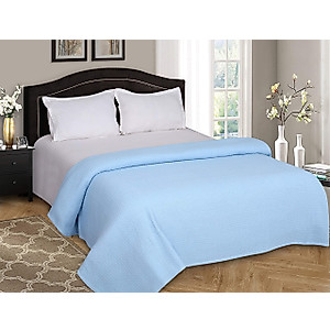 Elvana Home 100% Cotton Bed Blanket, Breathable Bed Blanket Twin Size, Cotton Thermal Blankets Twin, Perfect for Layering Any Bed for All Season, Light Blue