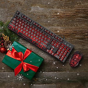 Rii Gaming Keyboard and Mouse Set, 3-LED Backlit Mechanical Feel Business Office Keyboard Colorful Breathing Backlit Gaming Mouse for Working or Primer Gaming,Office Device (RK108)