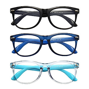 FANNYGO 3 Pack kids Blue Light Blocking Glasses For Girls And Boys Computer Blue Light Blocking Glasses For Age 3-9 (Black + Dark blue + Light blue)