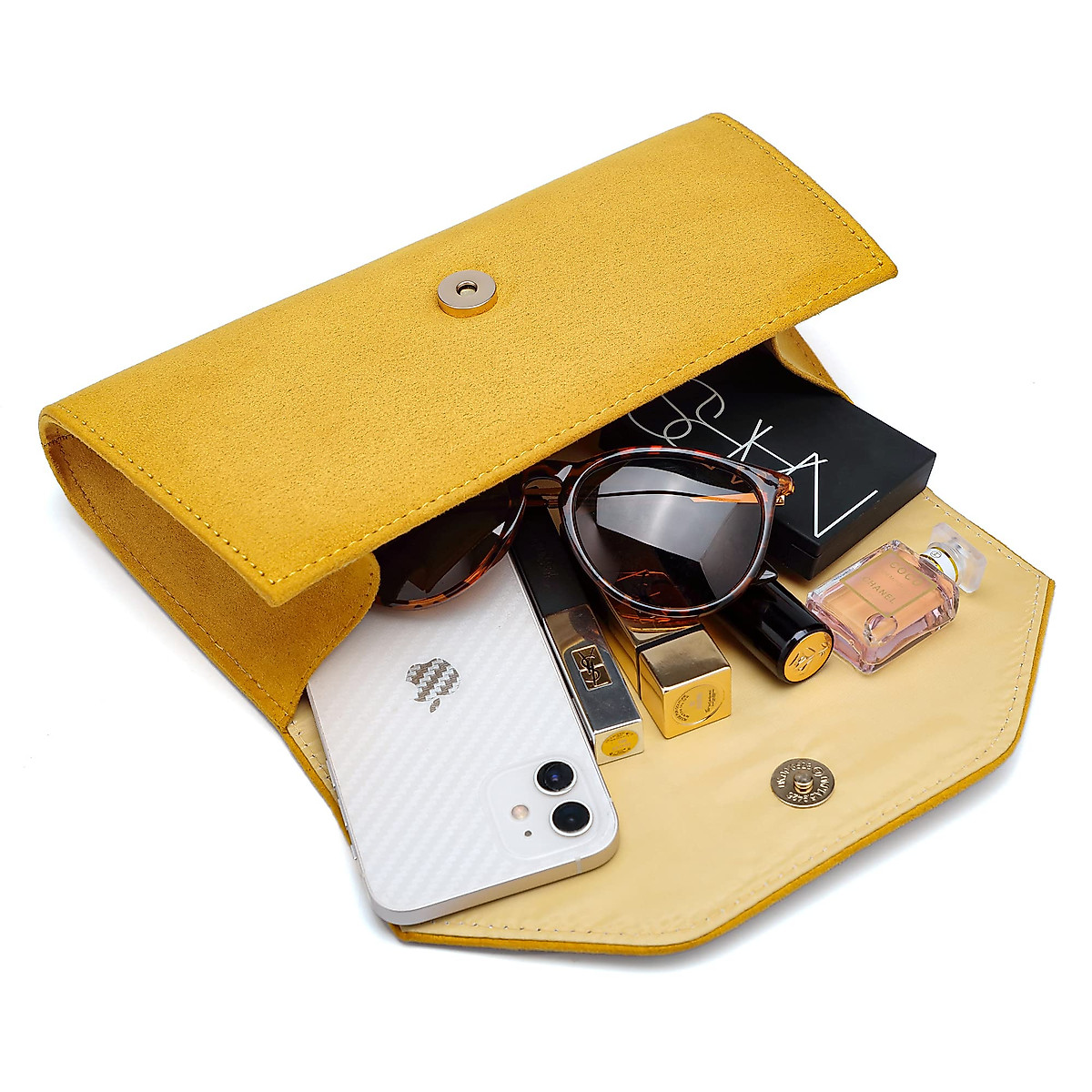 MYLONI Women Faux Suede Evening Bags Rhinestone Envelope Clutch Purse Cocktail Prom Handbag Wedding Purses Party Bag (Mustard Yellow)