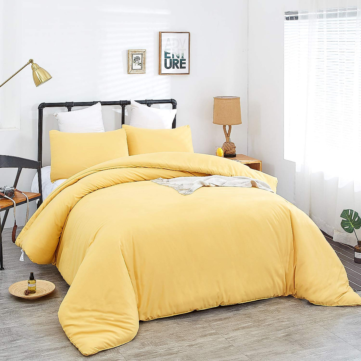 Wellboo Yellow Comforter Sets King Light Yellow Bedding Comforter Sets Cotton Solid Bright Yellow Warm Bedding Blankets King Size Soft Health Spring Yellow Fresh Luxury Bedding Plain Yellow King Bed
