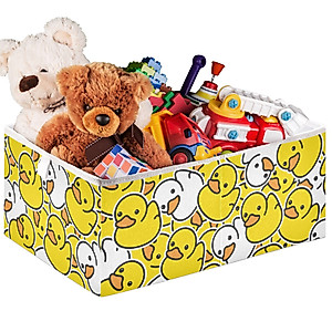 visesunny Square Storage Bins Duck Rubber Ducky Cartoon Storage Baskets Canvas Fabric Storage Boxes Foldable Nursery Basket for Clothes,Books,Toys,Shelves,Gifts