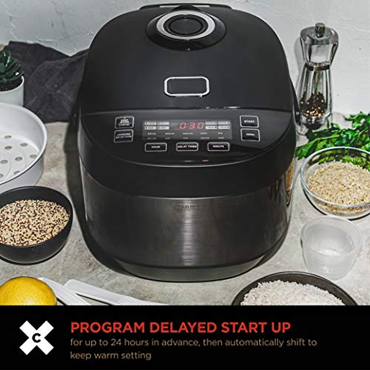 Crux 20 Cup Induction Rice Cooker, Multi-Cooker, Food Steamer, Slow Cooker, Stewpot, Easy One-Pot Healthy Meals, Dishwasher Safe Non-Stick Bowl, Black, one size